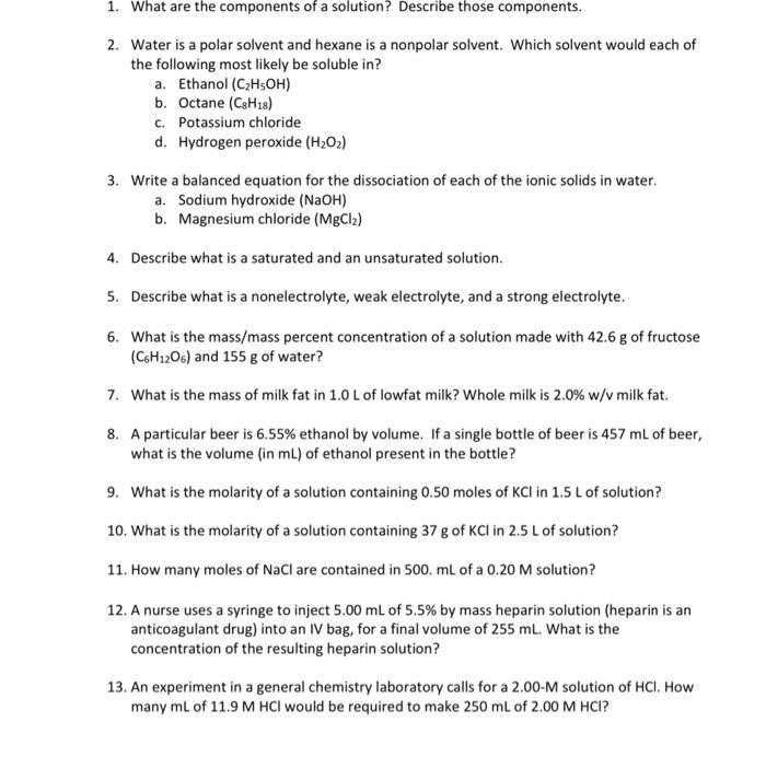 Solved 2. Water is a polar solvent and hexane is a nonpolar | Chegg.com