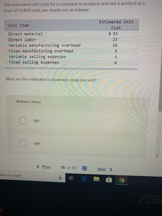 Solved The estimated unit costs for a company to produce and | Chegg.com