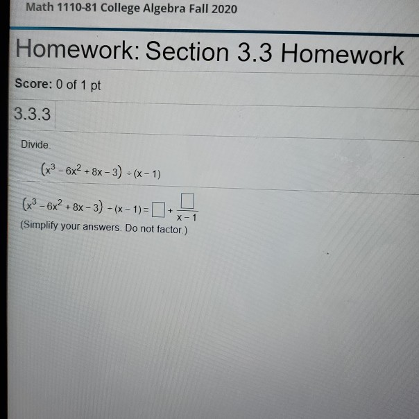 Solved Math 1110-81 College Algebra Fall 2020 Homework: | Chegg.com