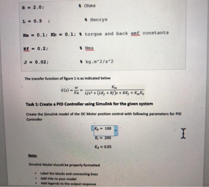 Solved PI Controller Design for DC Motor Position Control A | Chegg.com