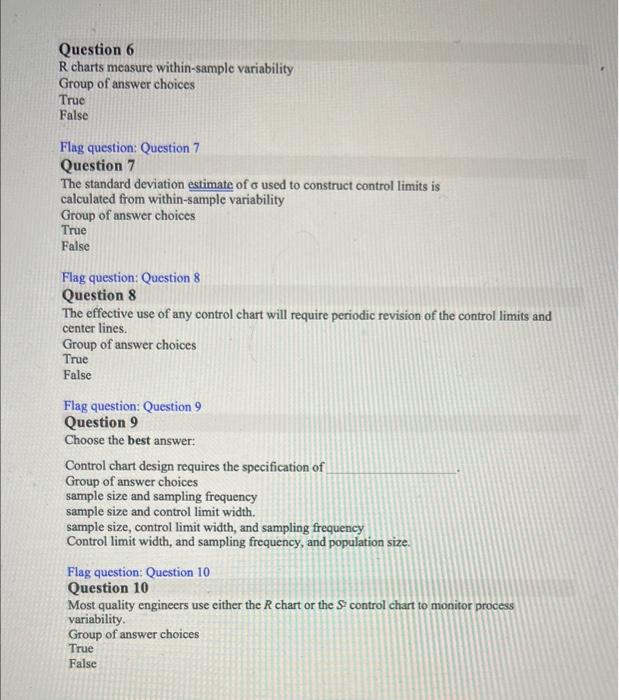 Solved Question 6 R charts measure within-sample variability | Chegg.com