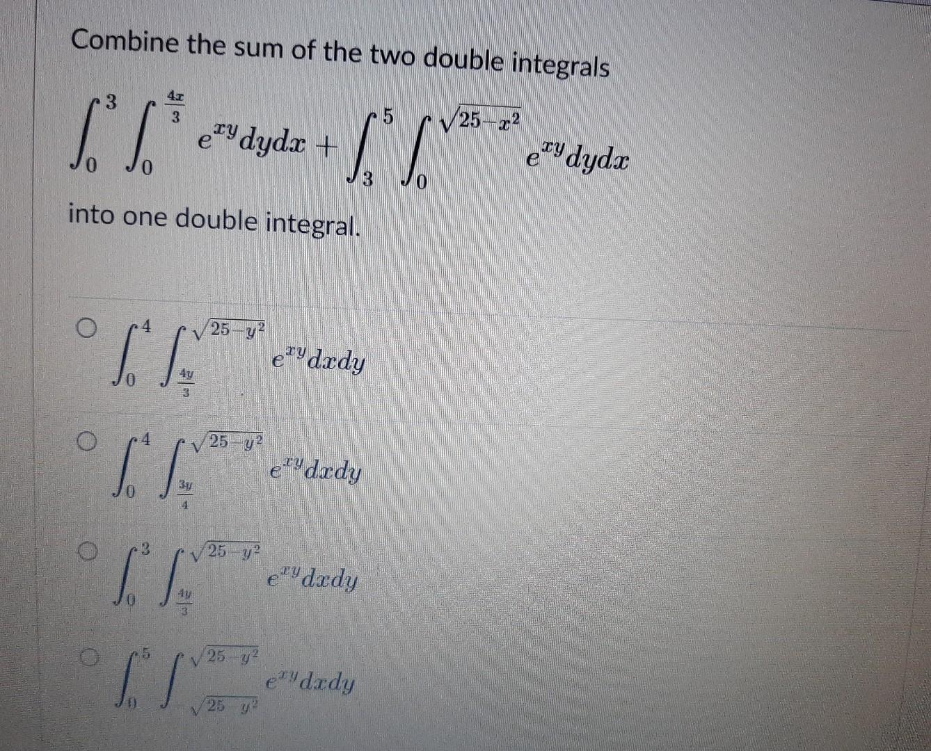 Solved Combine the sum of the two double integrals 4.1 3 Il | Chegg.com
