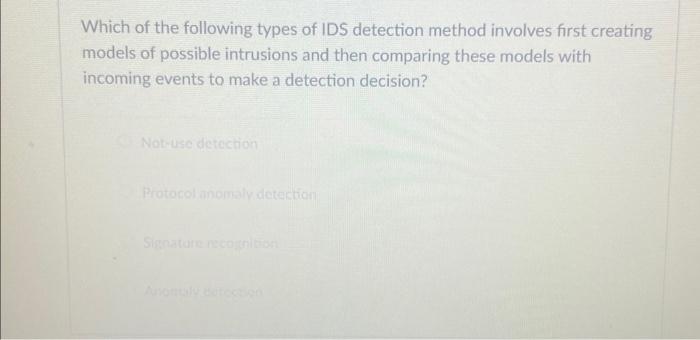 Solved Which of the following types of IDS detection method | Chegg.com