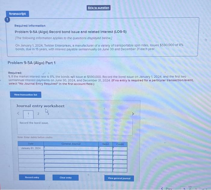 Solved Reculred information Problem 9-5A (Algo) Record bond | Chegg.com