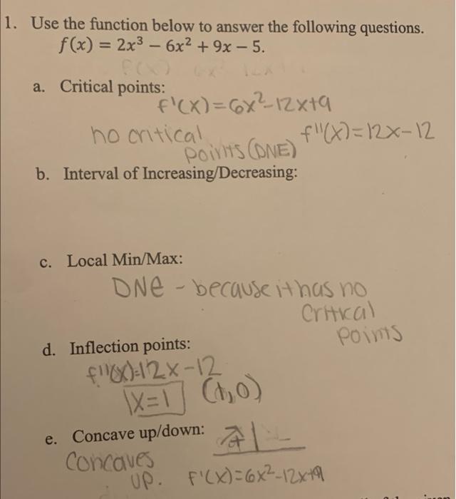 Solved 1. Use the function below to answer the following | Chegg.com