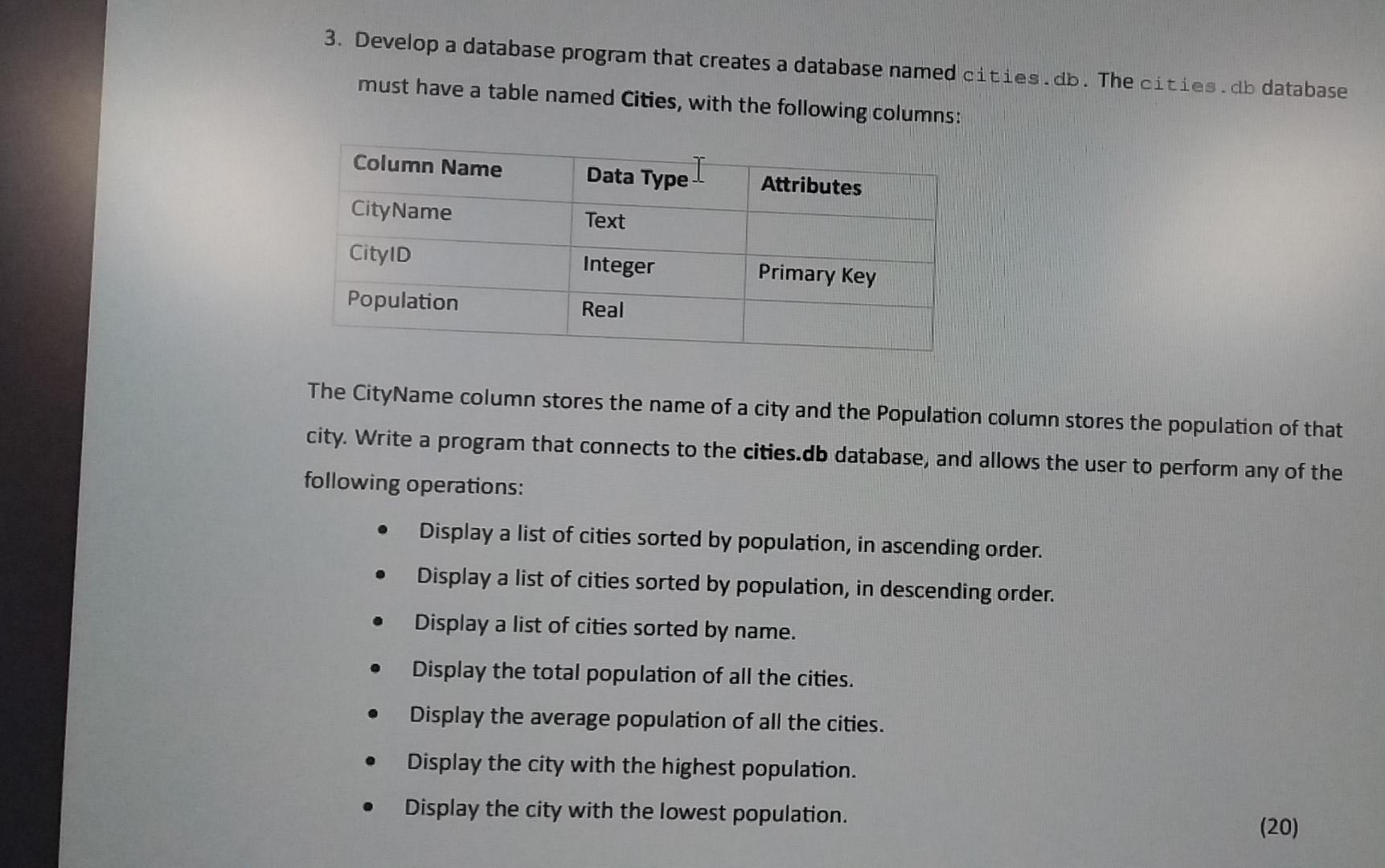 Solved 3. Develop a database program that creates a database | Chegg.com