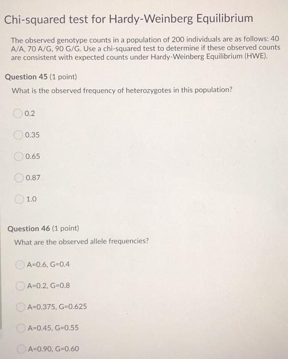 Solved Chi-squared test for Hardy-Weinberg Equilibrium The | Chegg.com