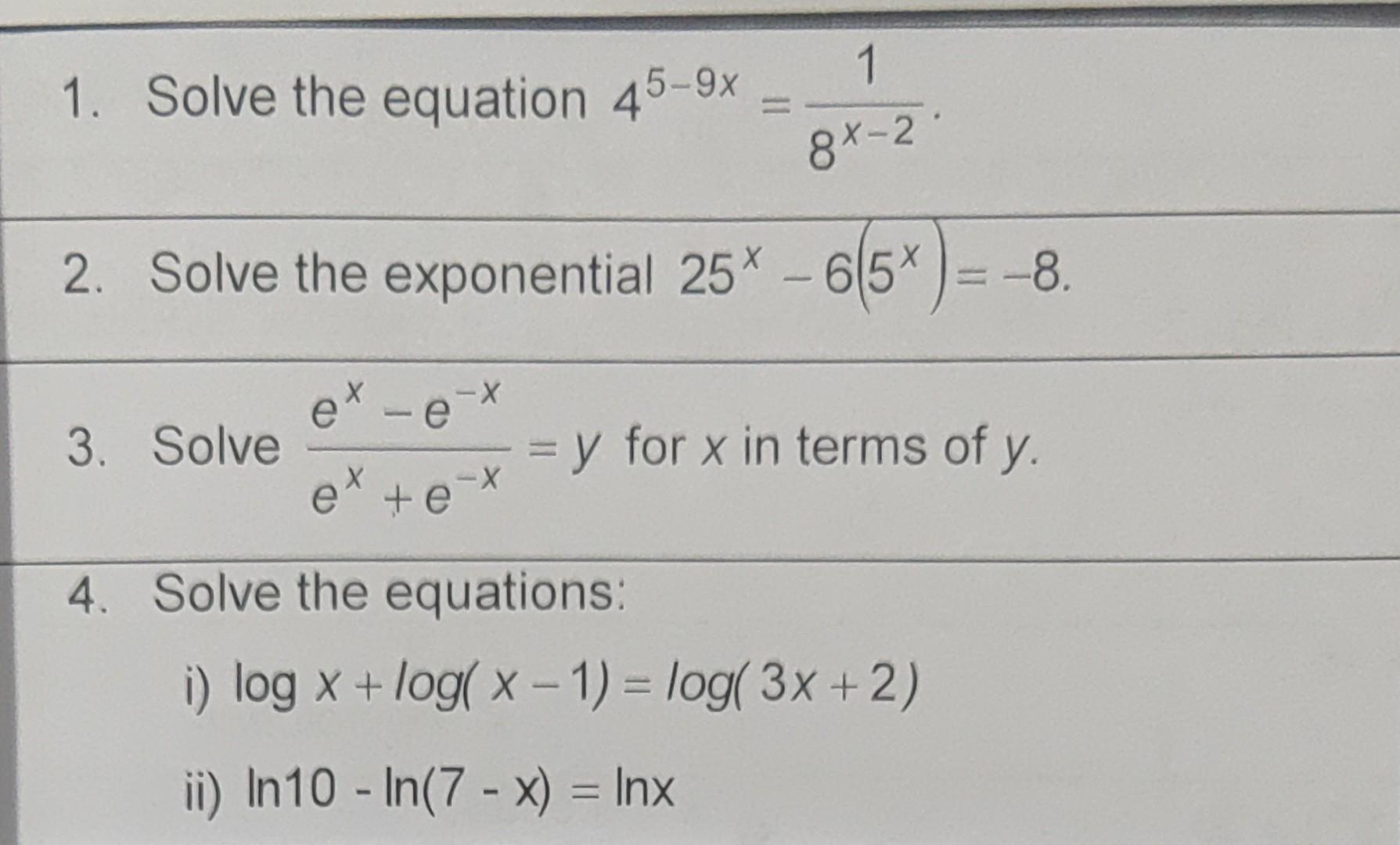 Solved 1. Solve the equation 45−9x=8x−21 2. Solve the | Chegg.com