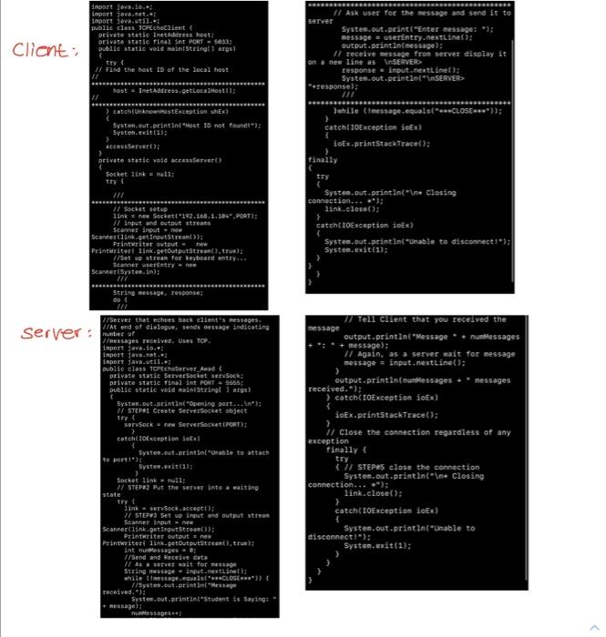 Solved Client: inport java.io." import java.net. Imort | Chegg.com