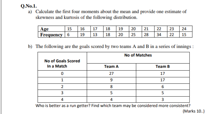 Solved Q.No.1. a) Calculate the first four moments about the | Chegg.com