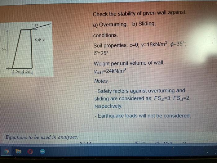Solved Check the stability of given wall against: a) | Chegg.com