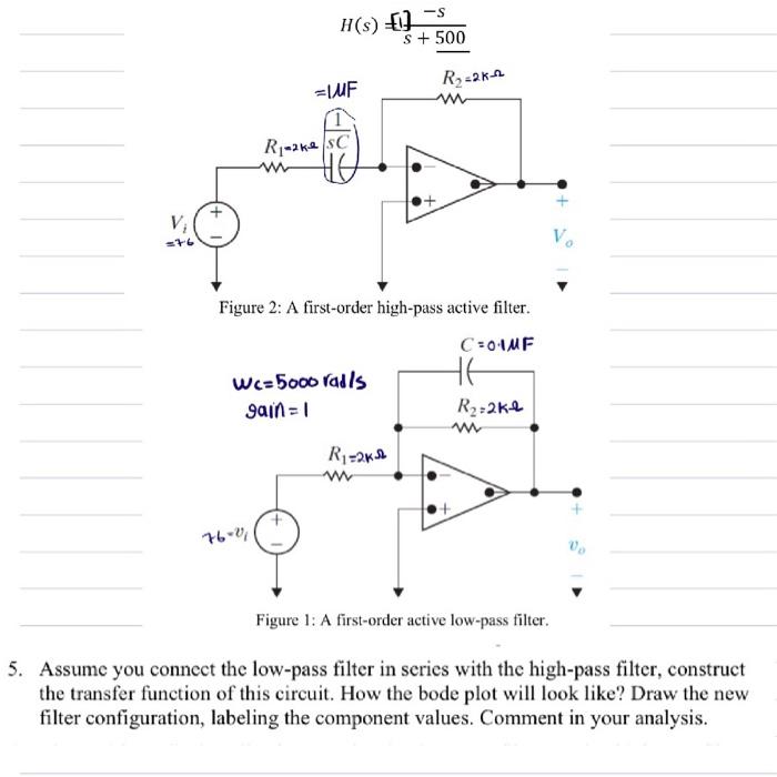 Solved H(s)=s+500[1]−s Figure 2: A first-order high-pass | Chegg.com