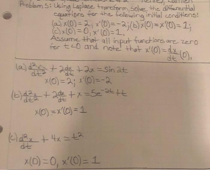 Solved Problem 5: Using Laplace transform, solve the | Chegg.com