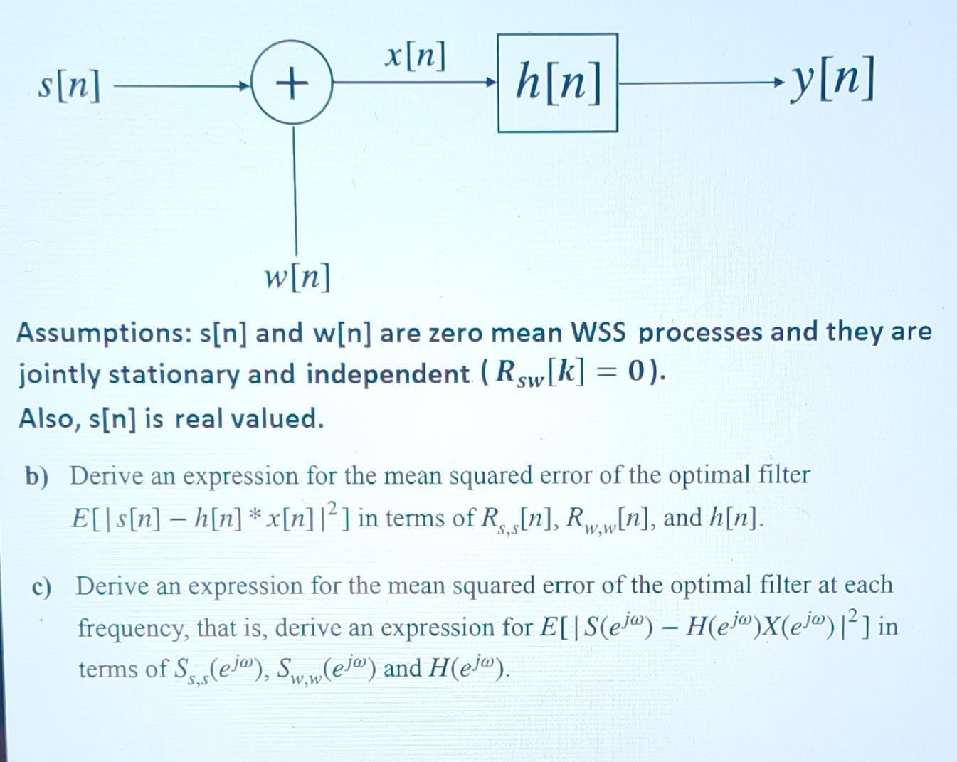 Solved DSP Wiener Filter Question If you do not know the | Chegg.com