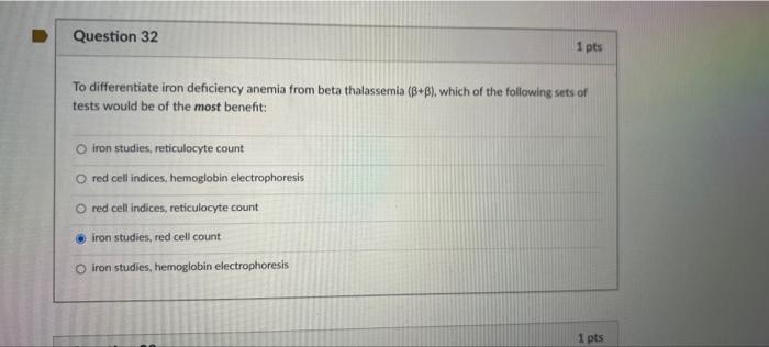 Solved To differentiate iron deficiency anemia from beta | Chegg.com