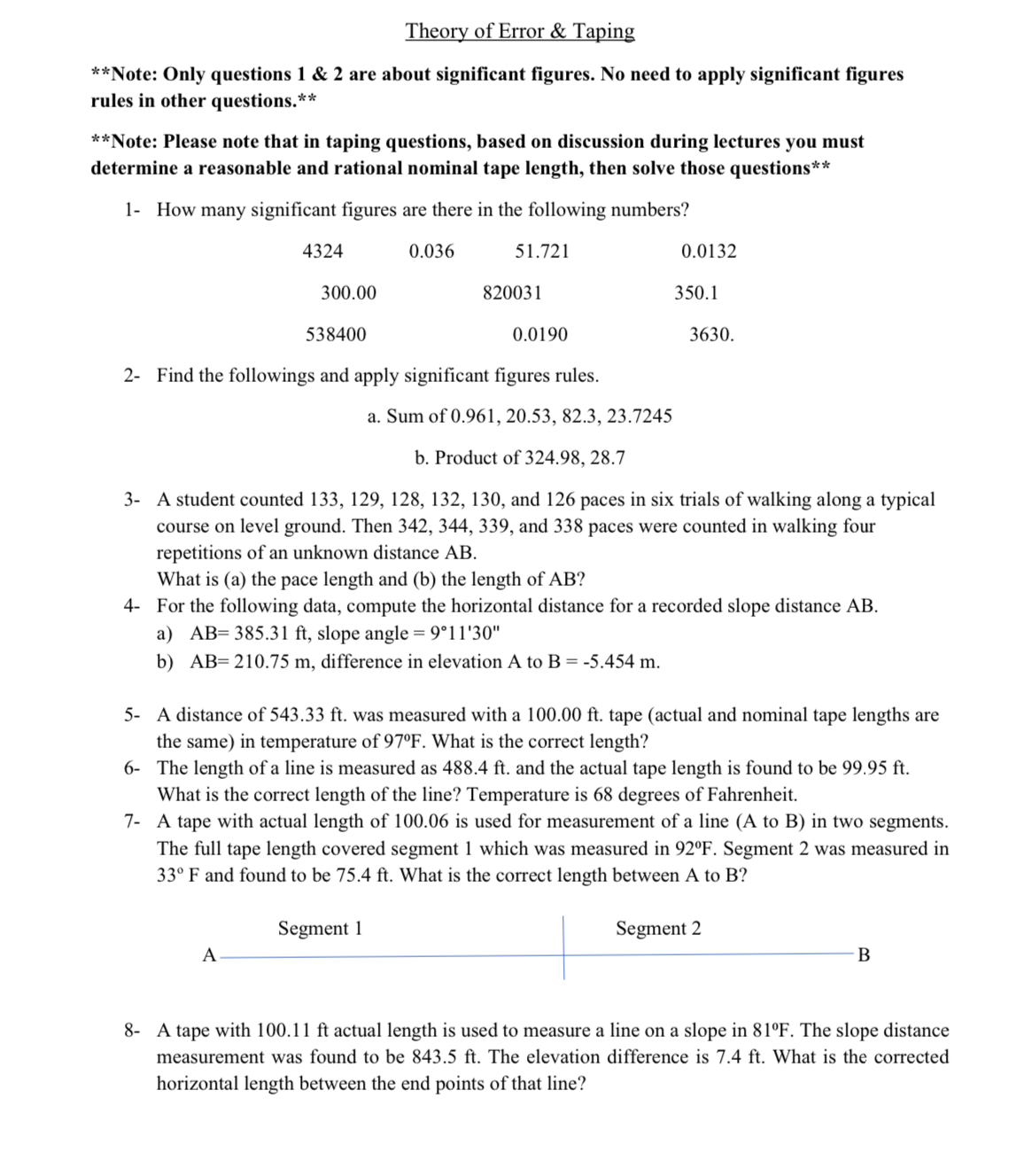 Solved Theory of Error & Taping**** ﻿Note: Only questions | Chegg.com