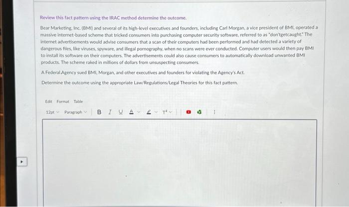 Solved Review this fact pattern using the IRAC method | Chegg.com