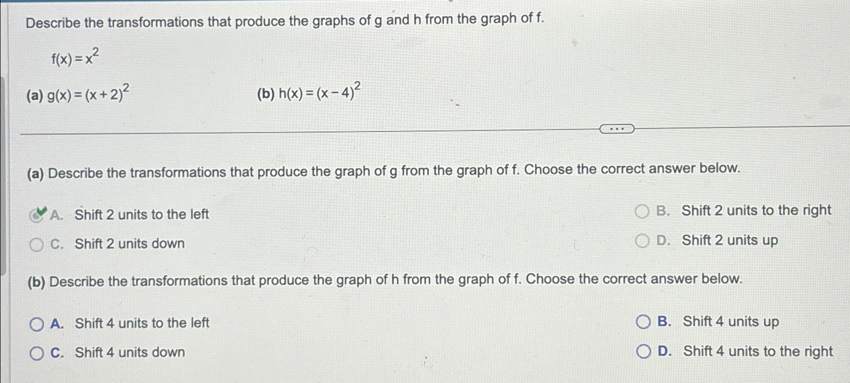Solved Describe the transformations that produce the graphs | Chegg.com