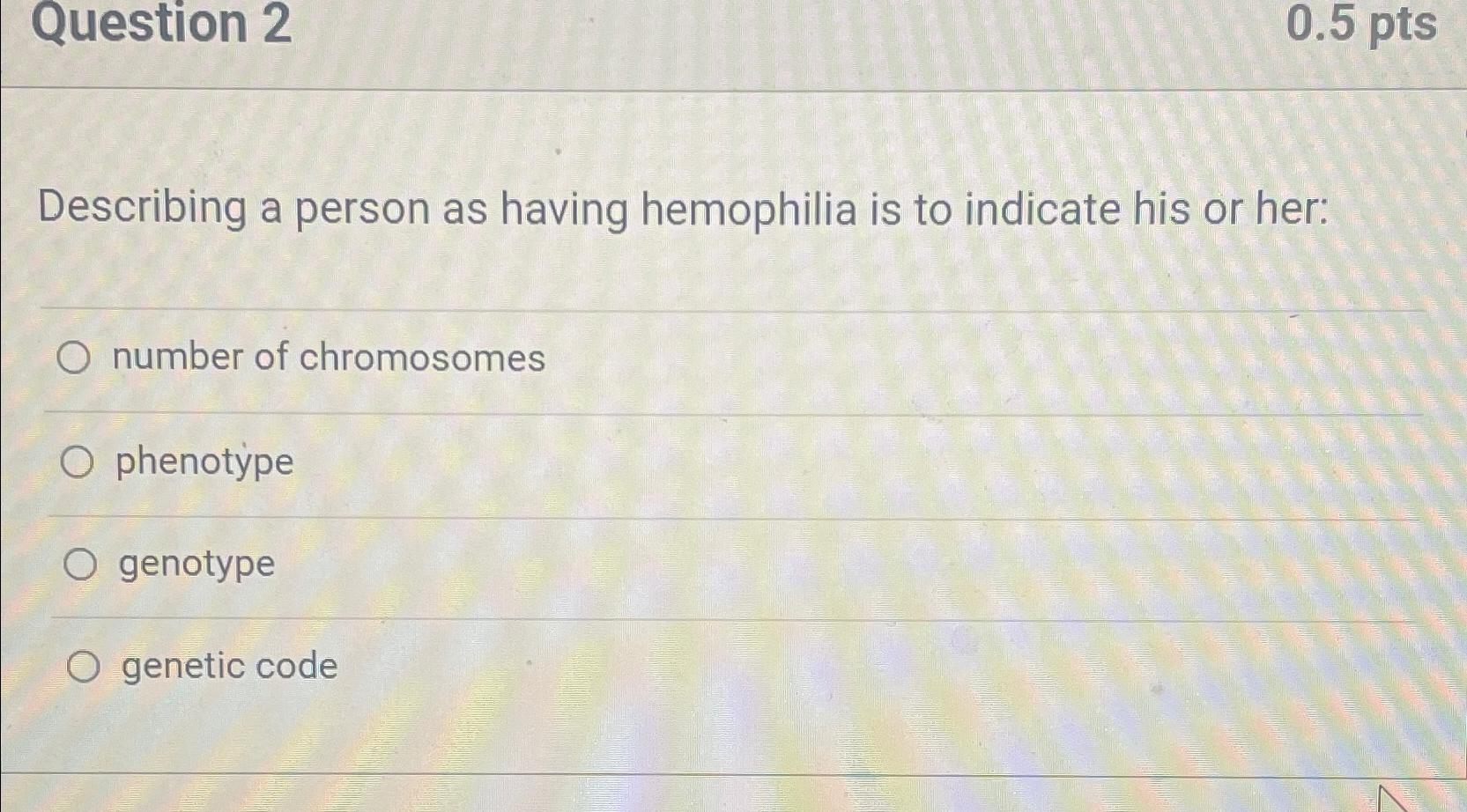 Solved Question 20.5ptsDescribing a person as having | Chegg.com