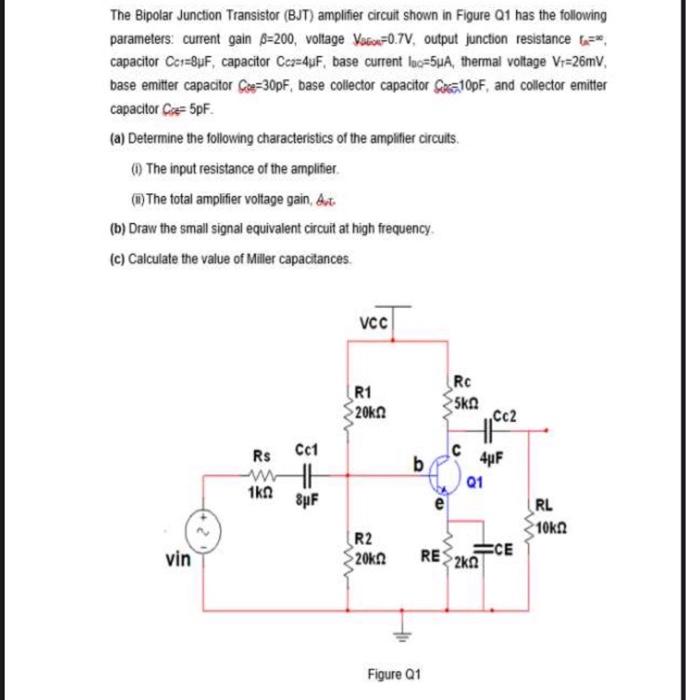 Solved The Bipolar Junction Transistor (BJT) amplifier | Chegg.com