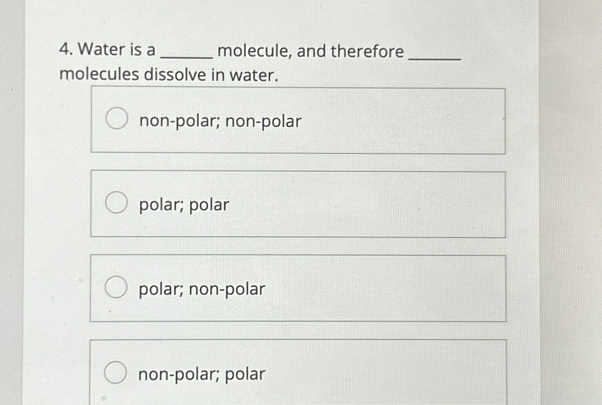 Solved Water is amolecule, and thereforemolecules dissolve | Chegg.com