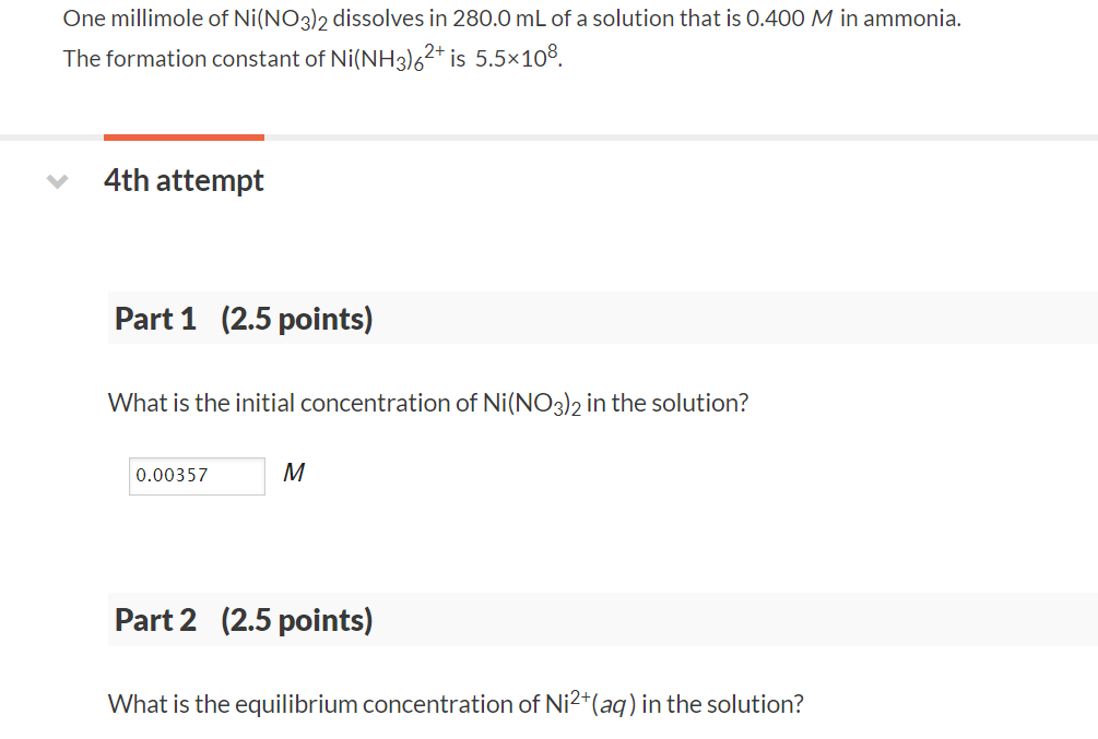Solved One millimole of Ni(NO3)2 ﻿dissolves in 280.0mL ﻿of a | Chegg.com