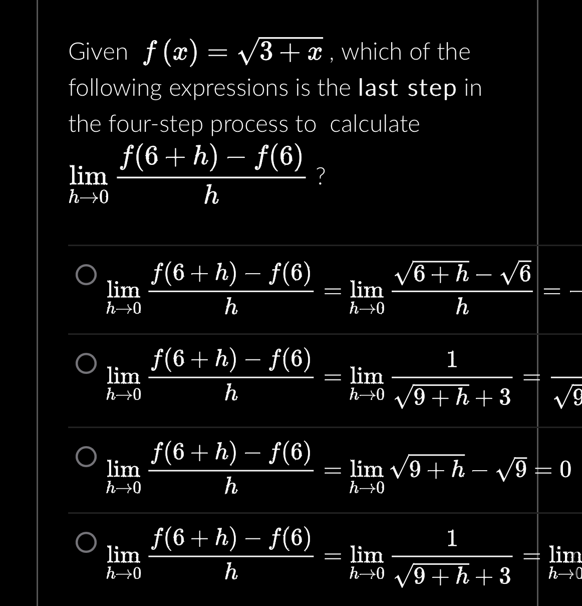 Solved Given f(x)=3+x2, ﻿which of the following expressions | Chegg.com