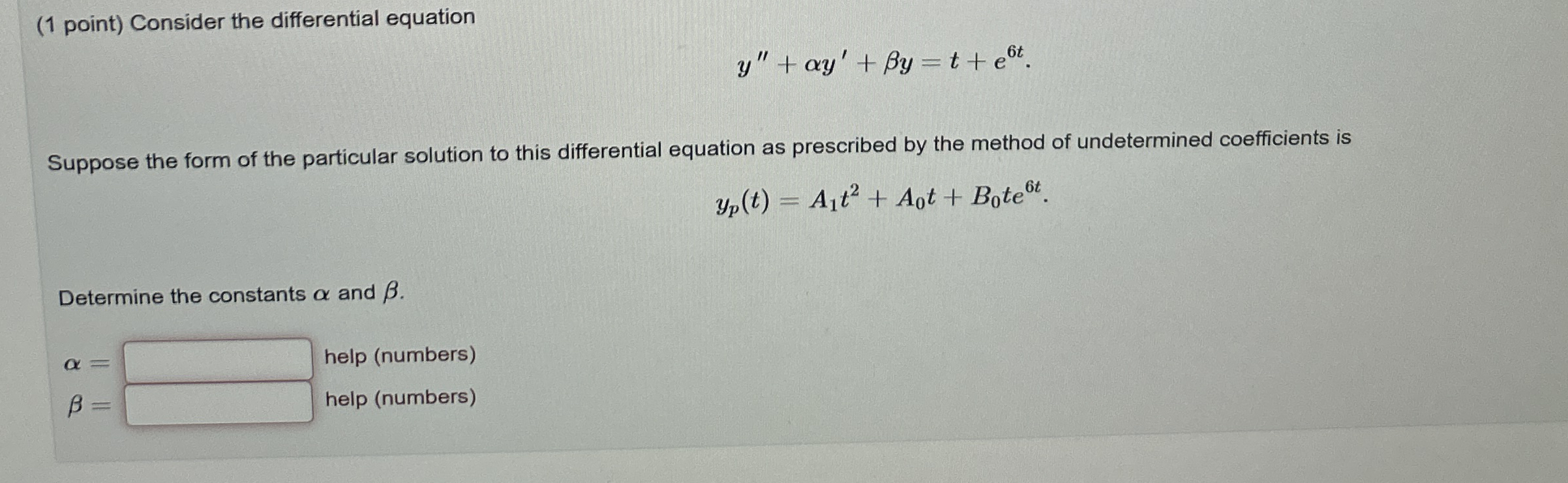Solved (1 ﻿point) ﻿Consider the differential | Chegg.com