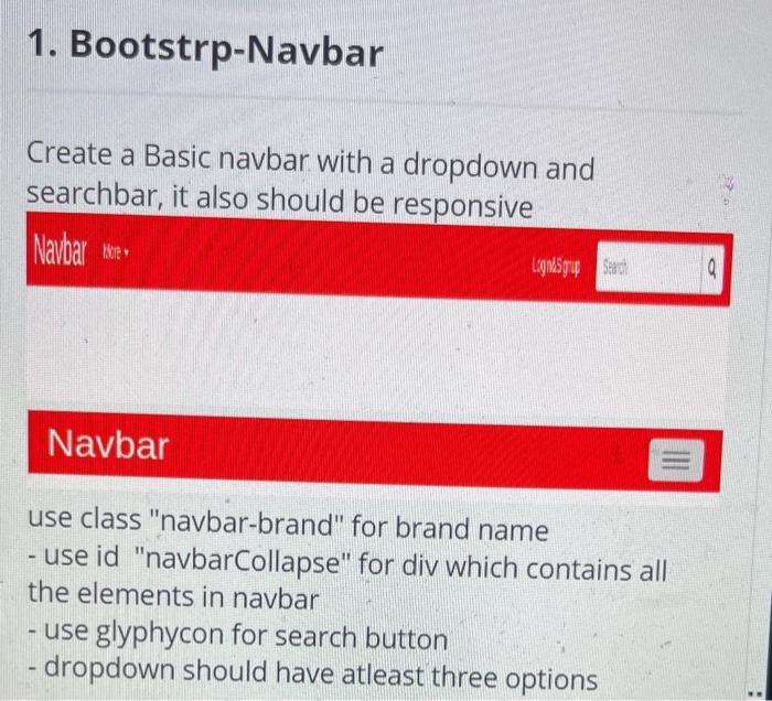 Solved 1. Bootstrp-Navbar Create a Basic navbar with a | Chegg.com