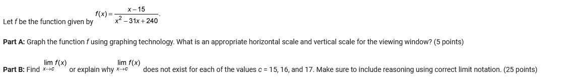 Solved Let f be the function given by f(x)=x2−31x+240x−15 | Chegg.com