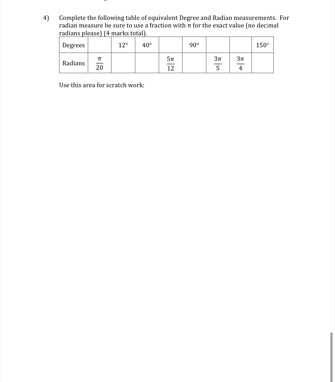 Solved Complete the following table of equivalent Degree and | Chegg.com