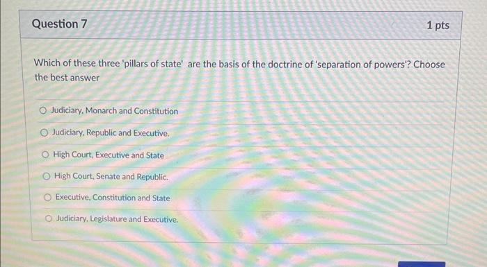 Which of these three 'pillars of state' are the basis | Chegg.com