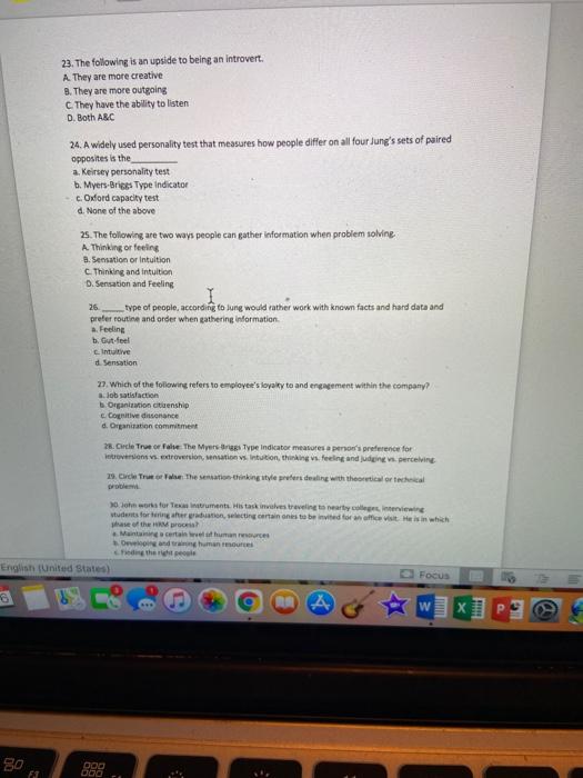 Solved 23. The following is an upside to being an introvert. | Chegg.com