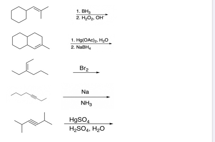 Solved 1. BH3 2. H2O2, OH 1. Hg(OAc), H2O 2. NaBH4 Br2 Na | Chegg.com
