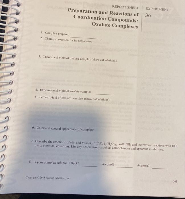 Solved Preparation and Reactions of Coordination Compounds: | Chegg.com