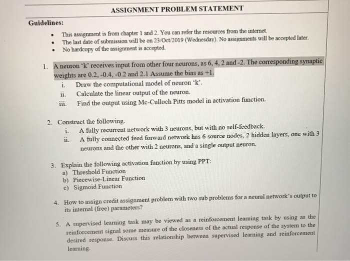 ASSIGNMENT PROBLEM STATEMENT Guidelines: • This | Chegg.com