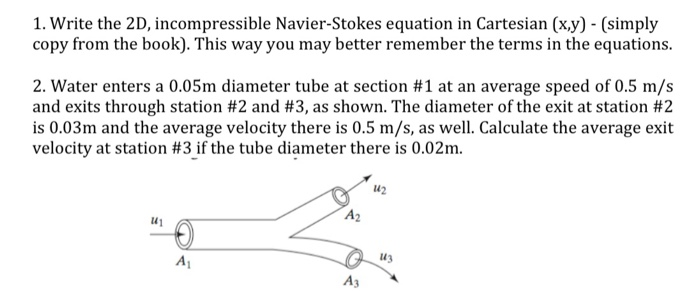 Solved 1. Write the 2D, incompressible Navier-Stokes | Chegg.com