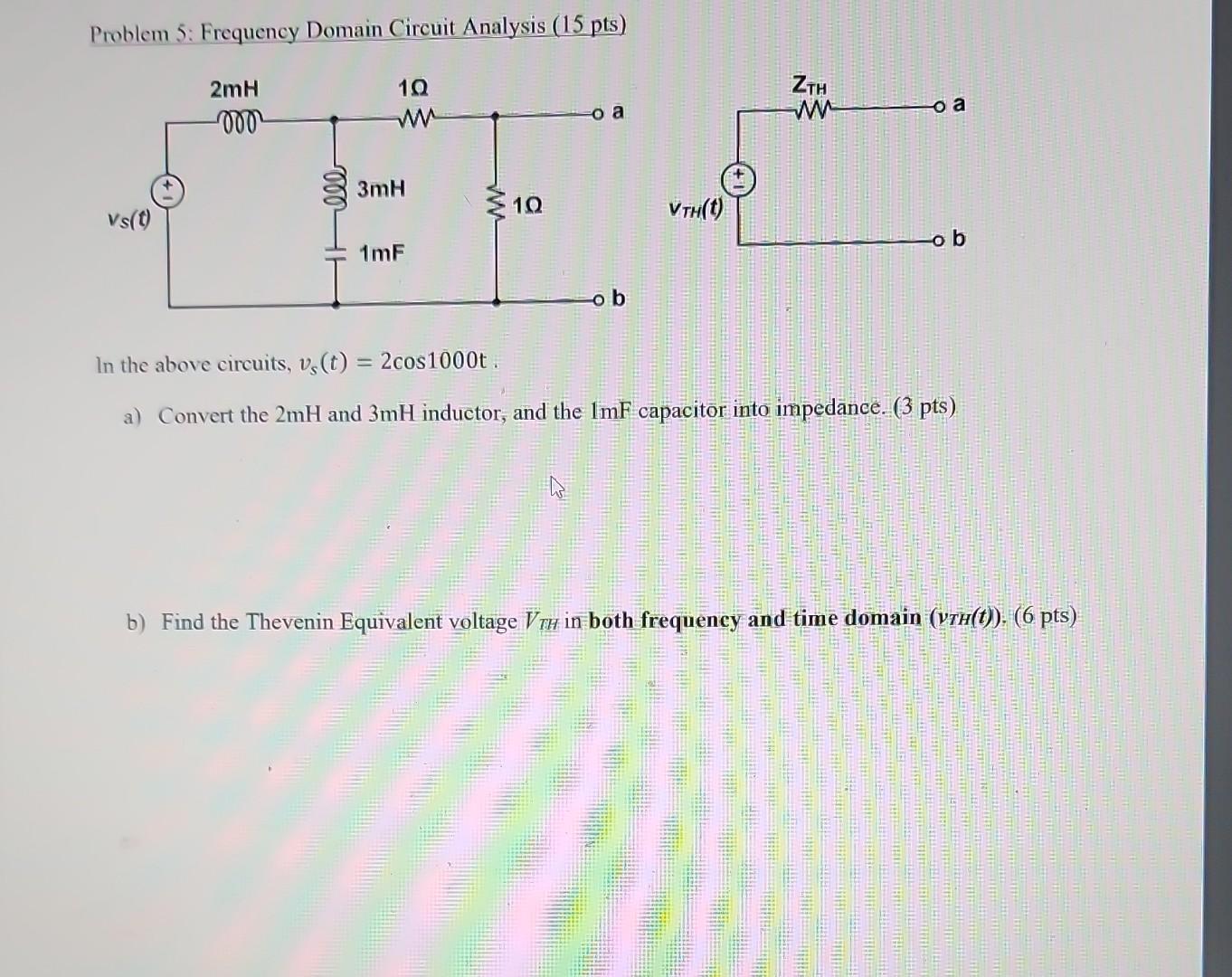 Solved Problem 5: Frequency Domain Circuit Analysis (15 pts) | Chegg.com