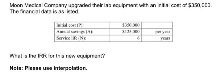 Solved Moon Medical Company upgraded their lab equipment | Chegg.com