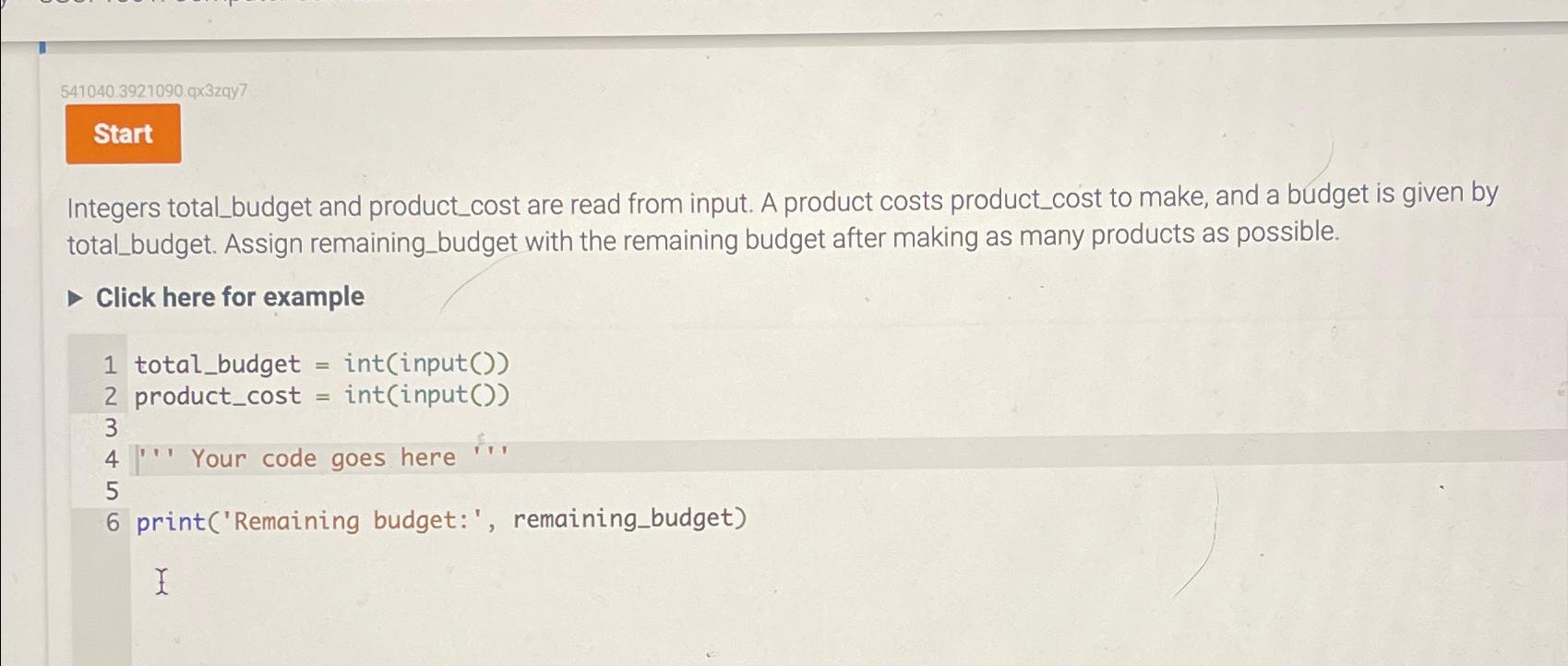 Solved 541040.3921090 qx3zqy7Integers total_budget and | Chegg.com Solved 541040.3921090 qx3zqy7Integers total_budget and | Chegg.com