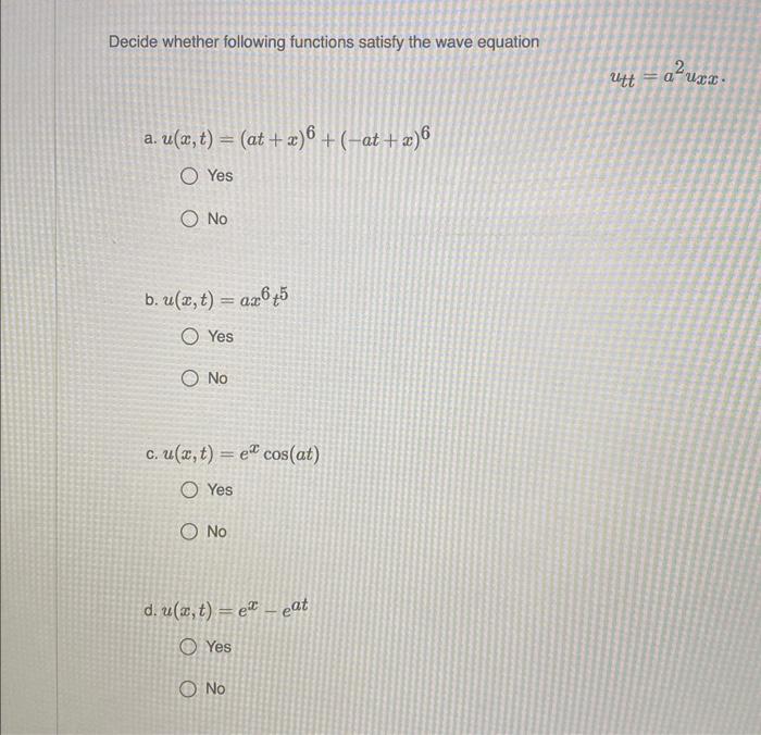 Solved Decide whether following functions satisfy the wave | Chegg.com