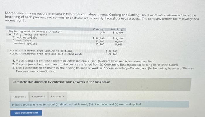 Solved Sharpe Company makes organic salsa in two production | Chegg.com