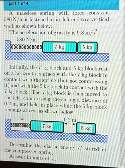 A massless spring with force constant 580 N/m is | Chegg.com