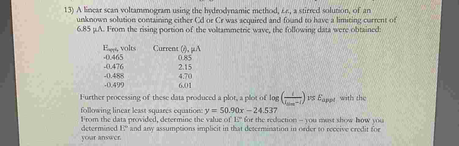 Solved A linear scan voltammogram using the hydrodynamic | Chegg.com