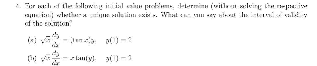 Solved For each of the following initial value problems, | Chegg.com