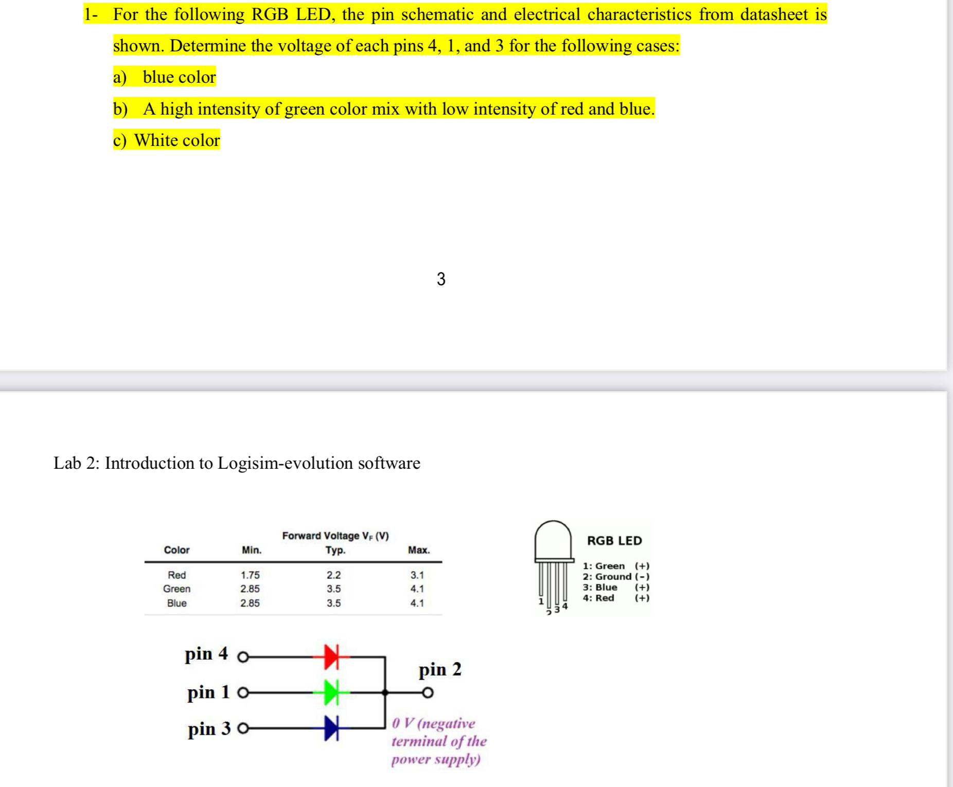 Solved 1- ﻿For the following RGB LED, the pin schematic and | Chegg.com