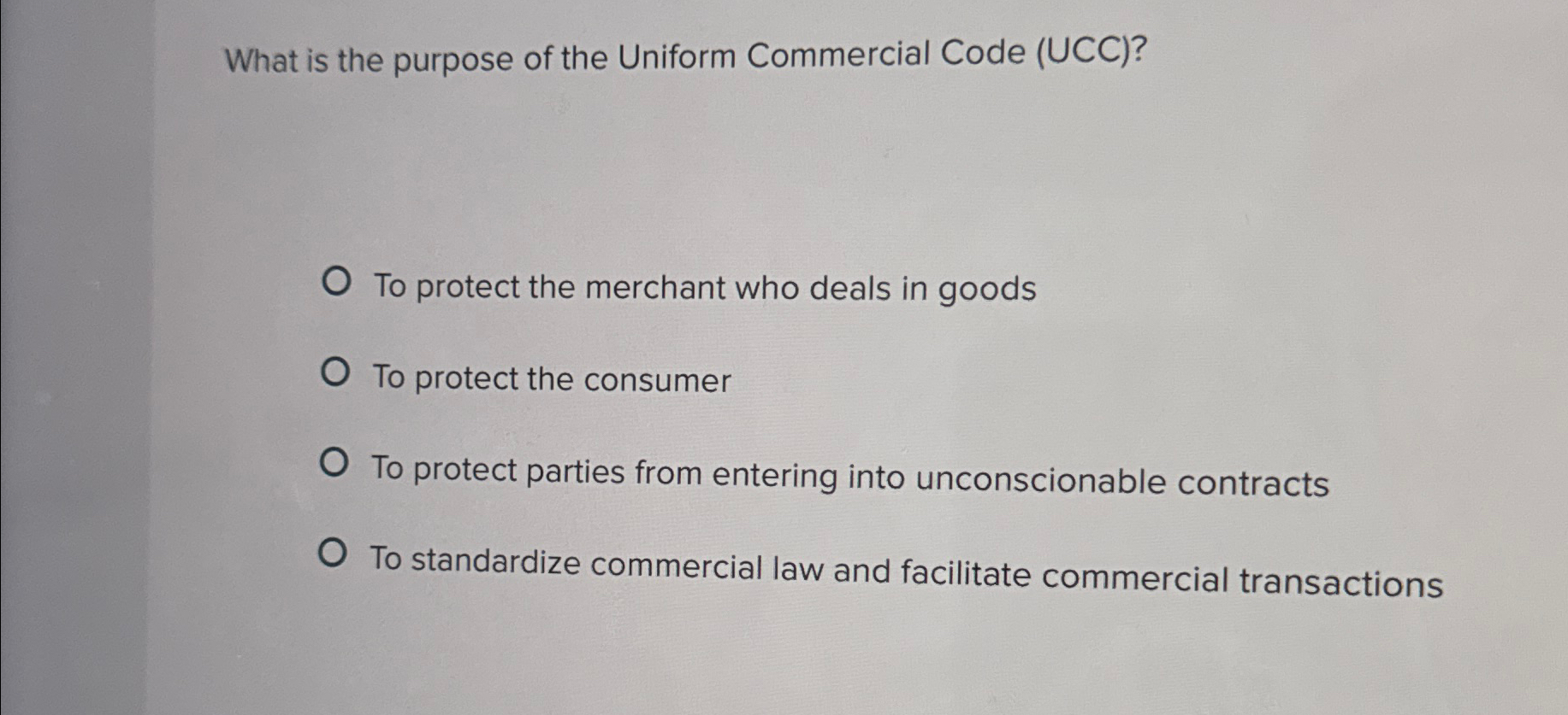 Solved What is the purpose of the Uniform Commercial Code | Chegg.com