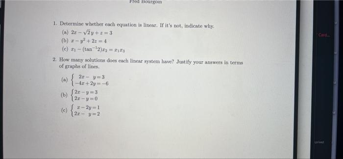 Solved 1 Determine Whether Each Equation Is Linear If Its
