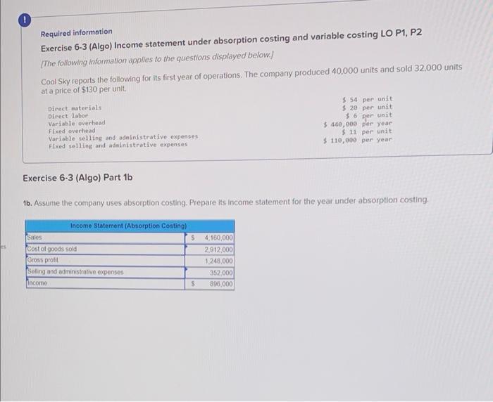 Solved Required information Exercise 6-3 (Algo) Income | Chegg.com