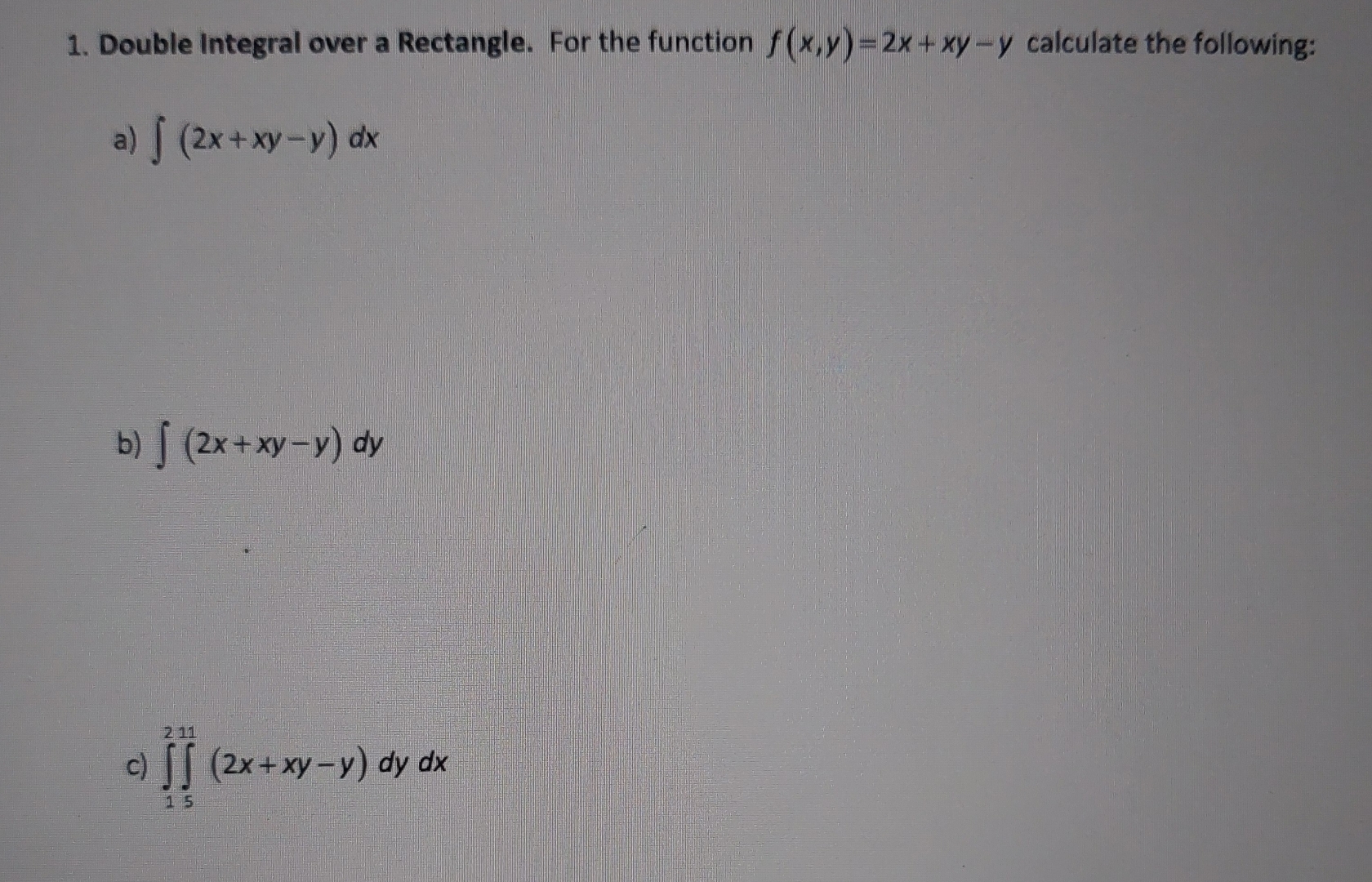 Solved Double Integral over a Rectangle. For the function | Chegg.com